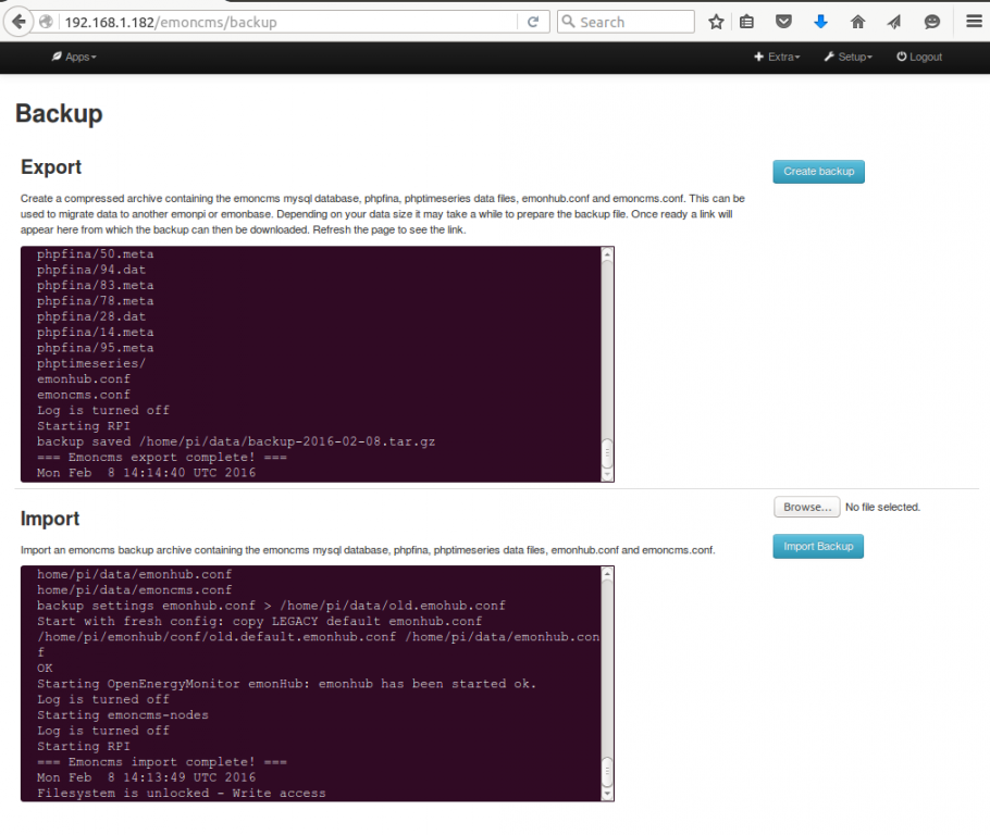 New emoncms backup module | Archived Forum